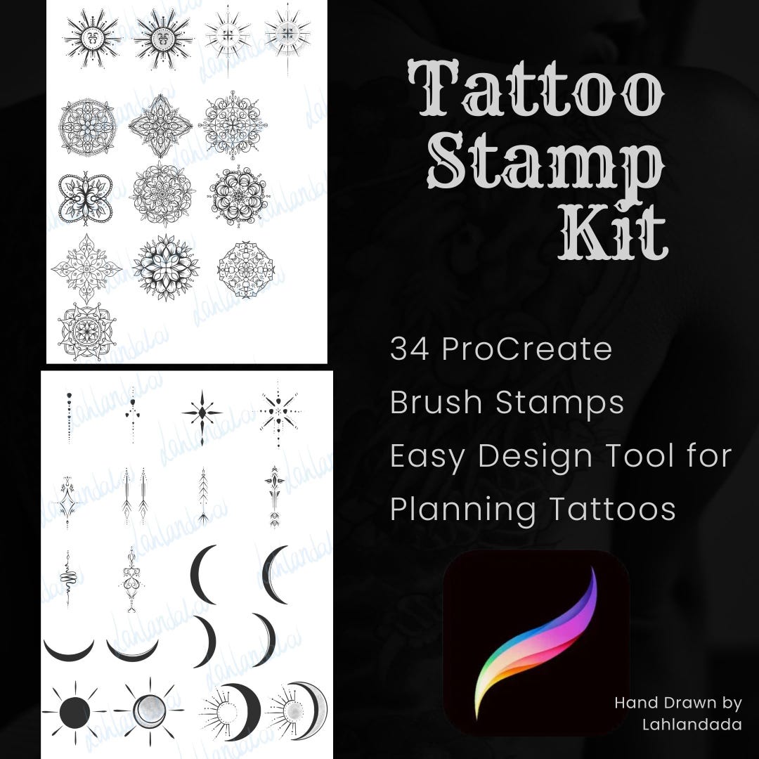 Tattoo Element Brush Set for Procreate, Design Your Own Tattoos, Easy Tool to Create Simple Boho ...