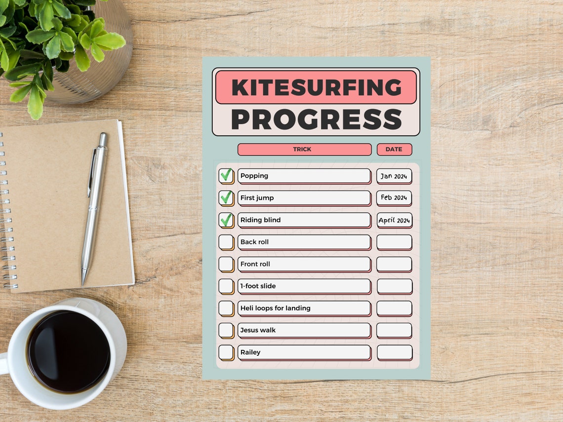 Kitesurfing Progress Tracker Poster, Personalized Kiteboarding Trick ...