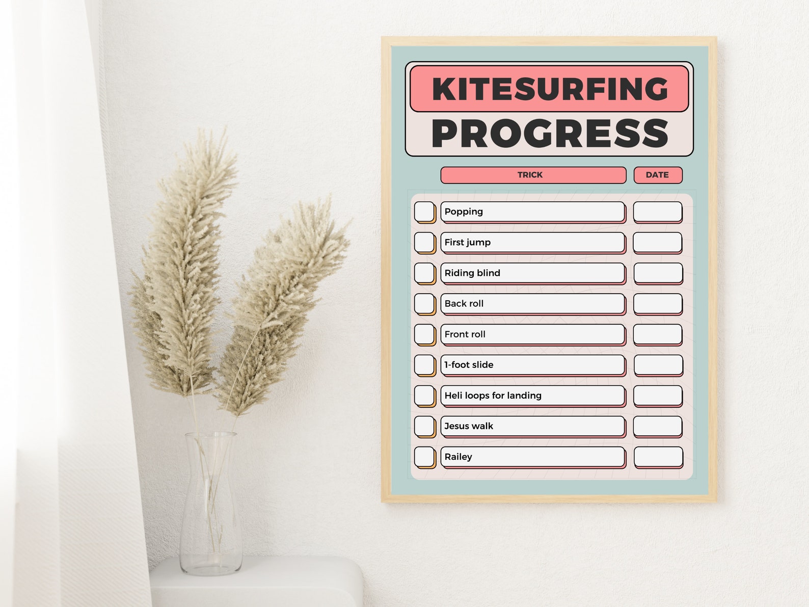 Kitesurfing Progress Tracker Poster, Personalized Kiteboarding Trick ...