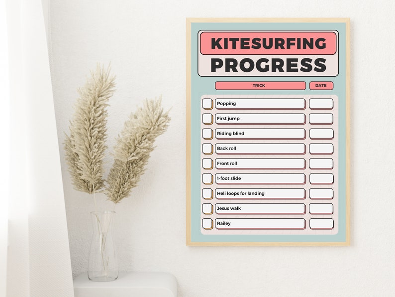 Kitesurfing Progress Tracker Poster, Personalized Kiteboarding Trick ...