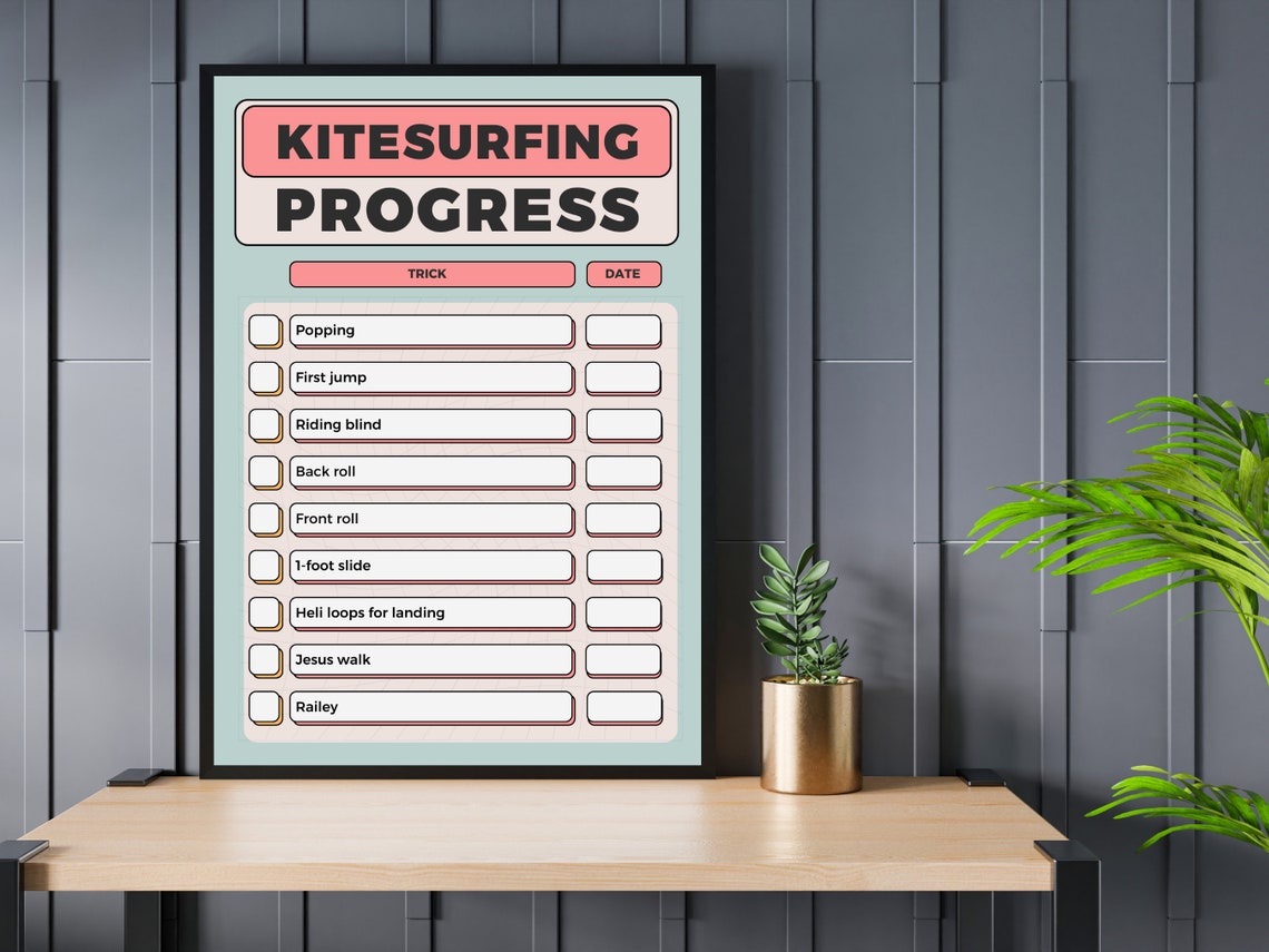 Kitesurfing Progress Tracker Poster, Personalized Kiteboarding Trick ...