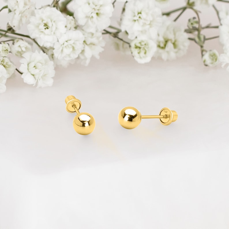 14k Solid Gold Ball Hollow Baby Girl Screwback Stud Earrings - Etsy