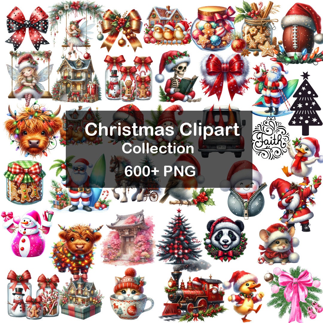 Christmas Clipart Bundle Watercolor PNG Santa Claus Sack Hat Christmas ...