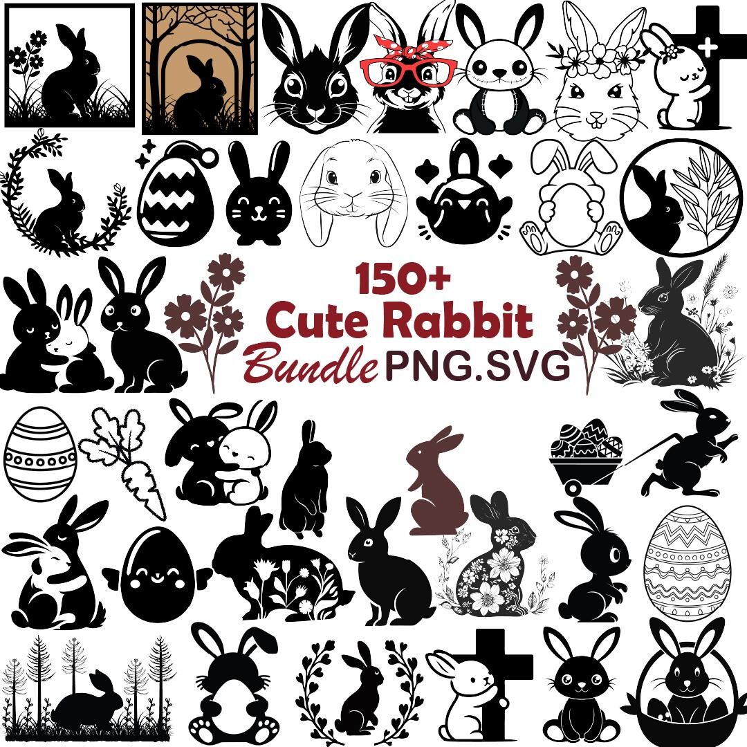 Rabbit Silhouette | Rabbit Head & Face SVG | Bunny, Cute Bunny, Cute ...