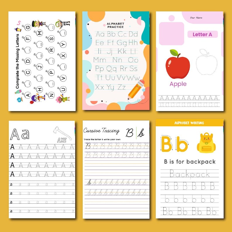 Alphabet Tracing Worksheets for Kids, Printable Letter Tracing Workbook ...