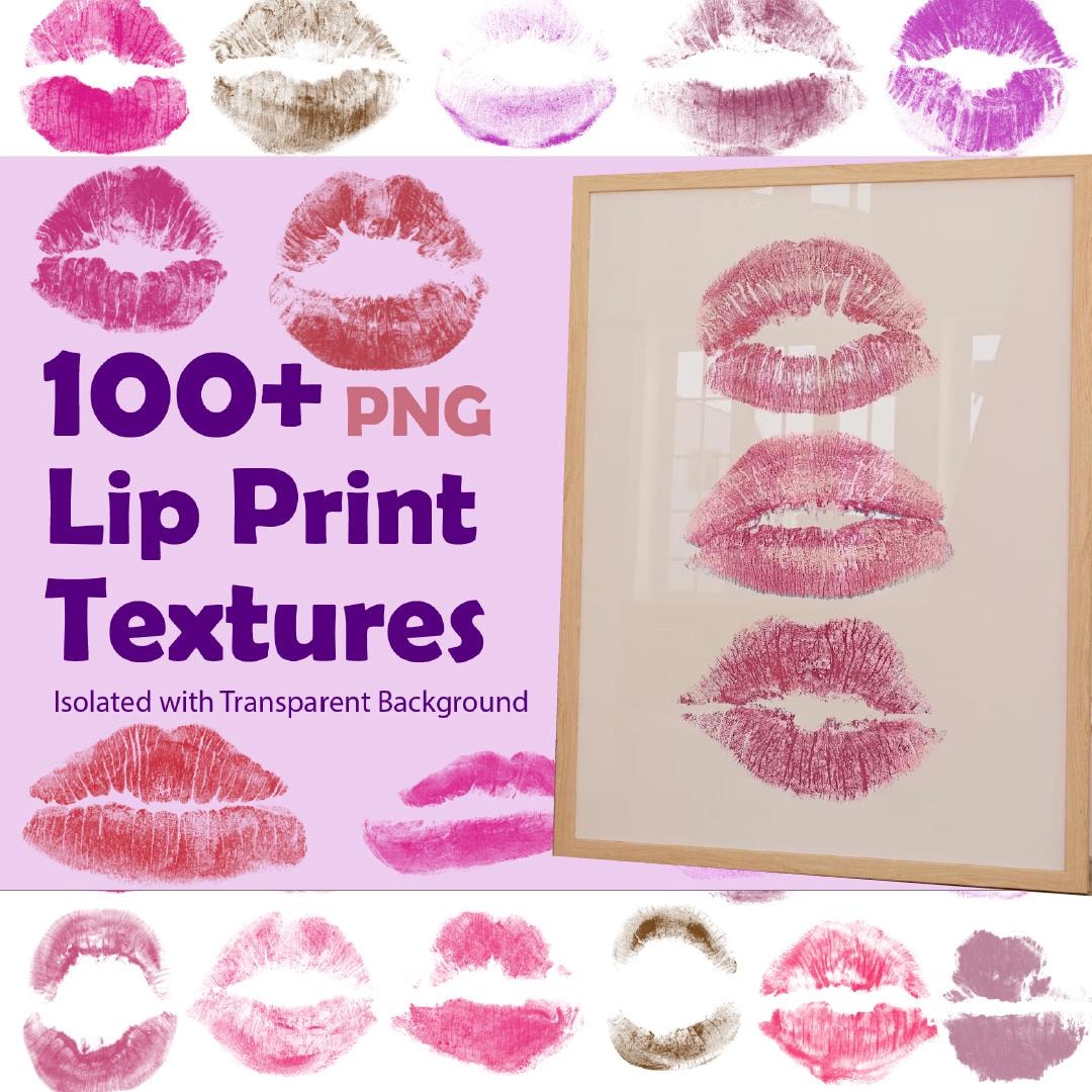 100+ Lip Print Textures, Lip Prints, PNG, Trendy Wall Art, Kiss Lips ...