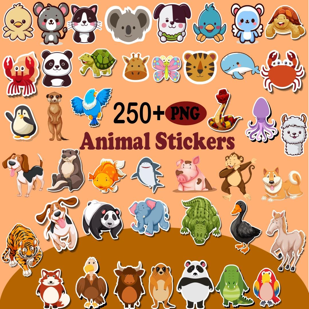 250+ Animal Sticker Bundle PNG, Cute Kawaii, Animals Head, Kawaii PNG ...