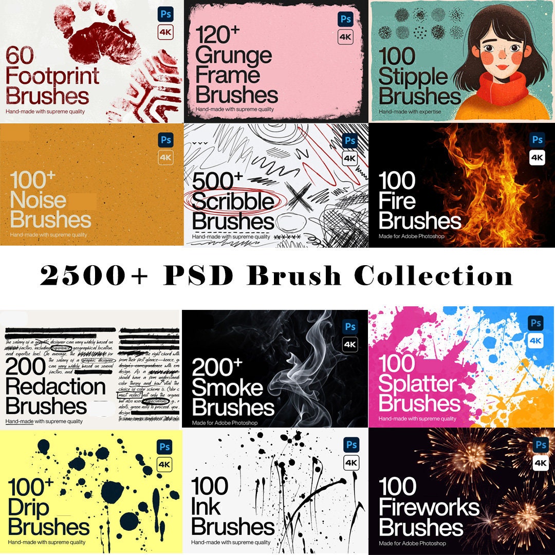 2500+ Photoshop Brush Mega Bundle: Stipple, Scribble, Splatter PSD ...