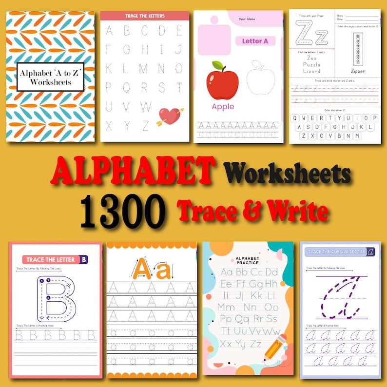 Alphabet Tracing Worksheets for Kids, Printable Letter Tracing Workbook ...