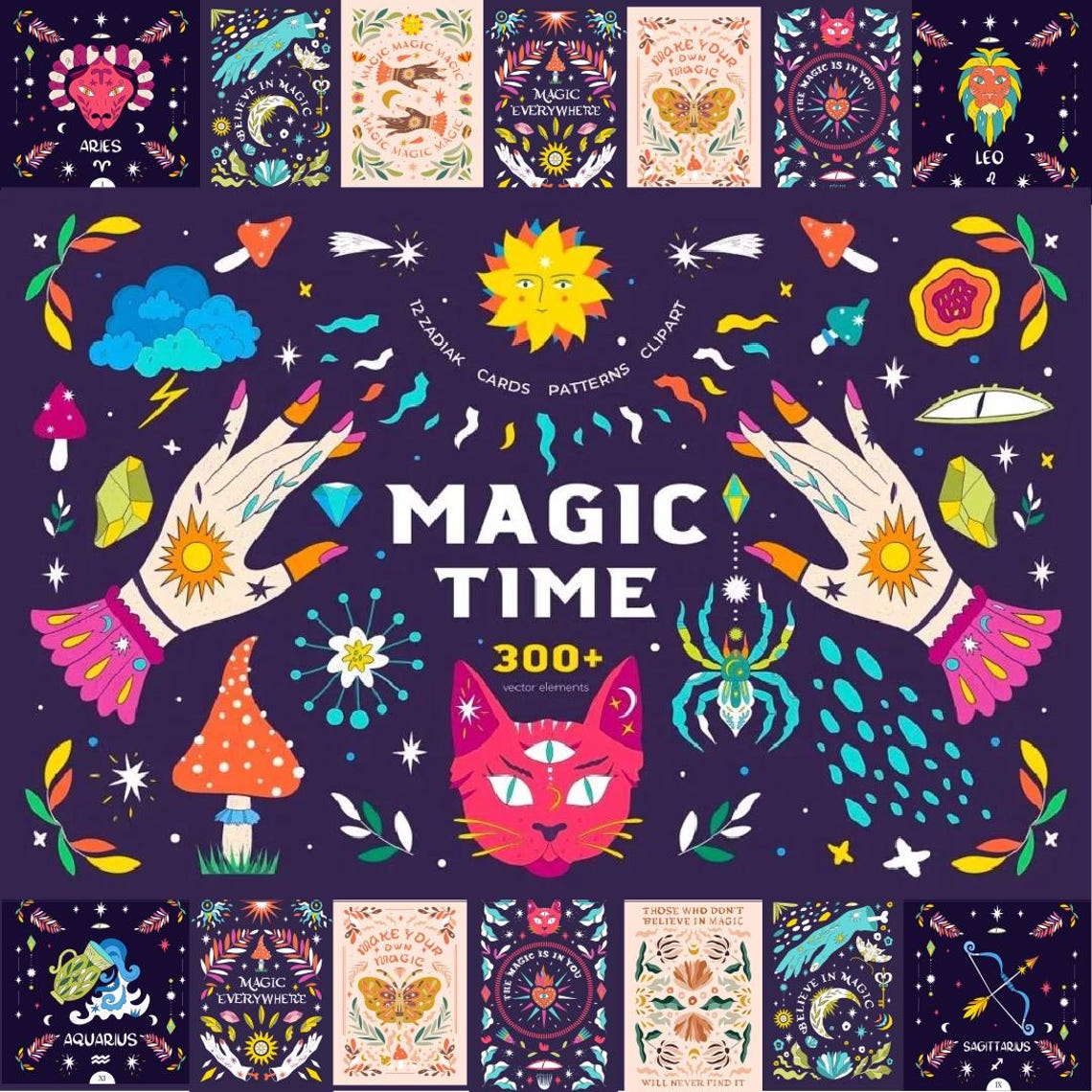 Magic Time Zodiac Clipart Bundle: Astrology PNG Prints (300+) - Etsy