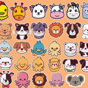 250+ Animal Sticker Bundle PNG, Cute Kawaii, Animals Head, Kawaii PNG ...