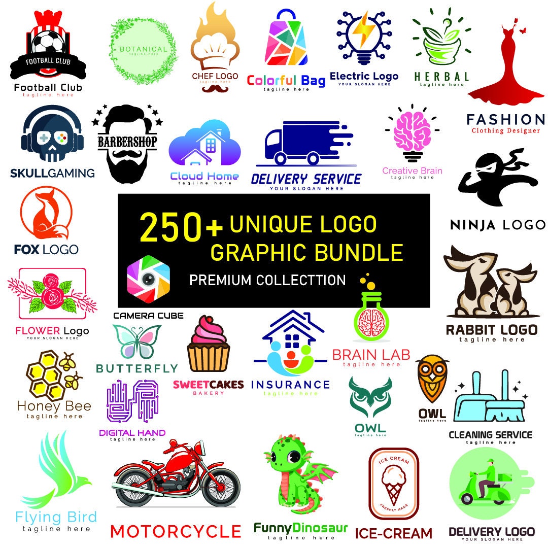 250 Customised Logo Bundle | Premium Collection | Editable Files | Logo ...
