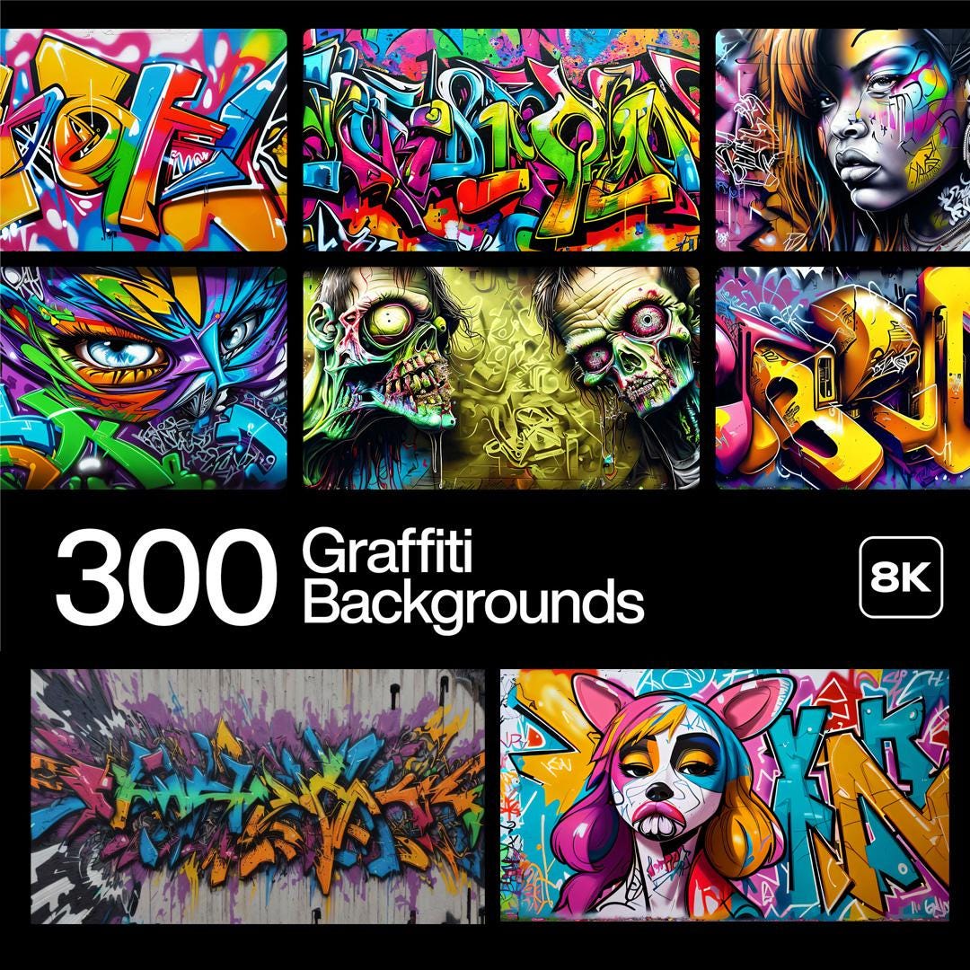 300 Graffiti Wall Colorful Background, Digital Paper, Distressed ...