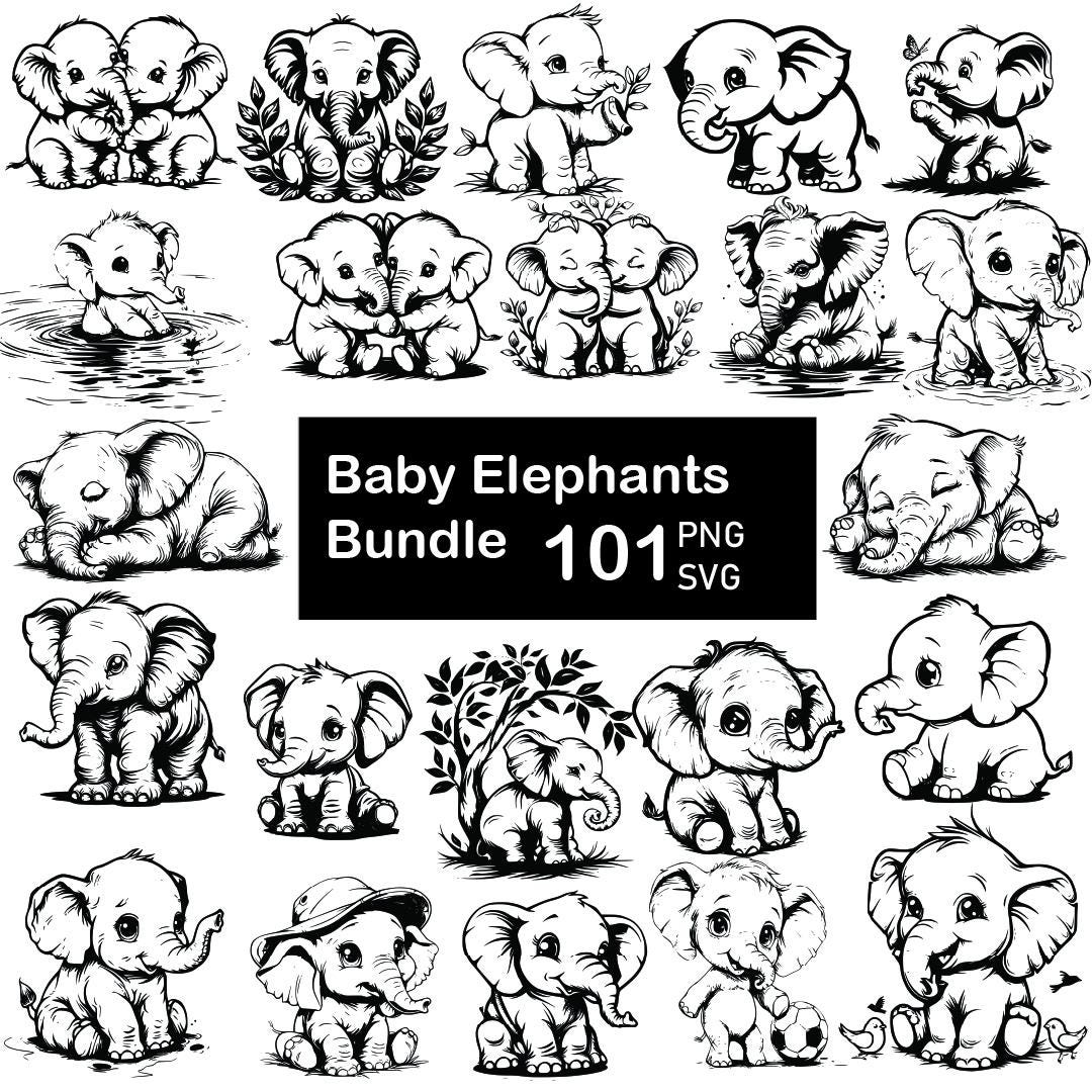 100 Baby Elephants SVG Bundle, Baby Elephant PNG, Animal SVG, Elephant ...