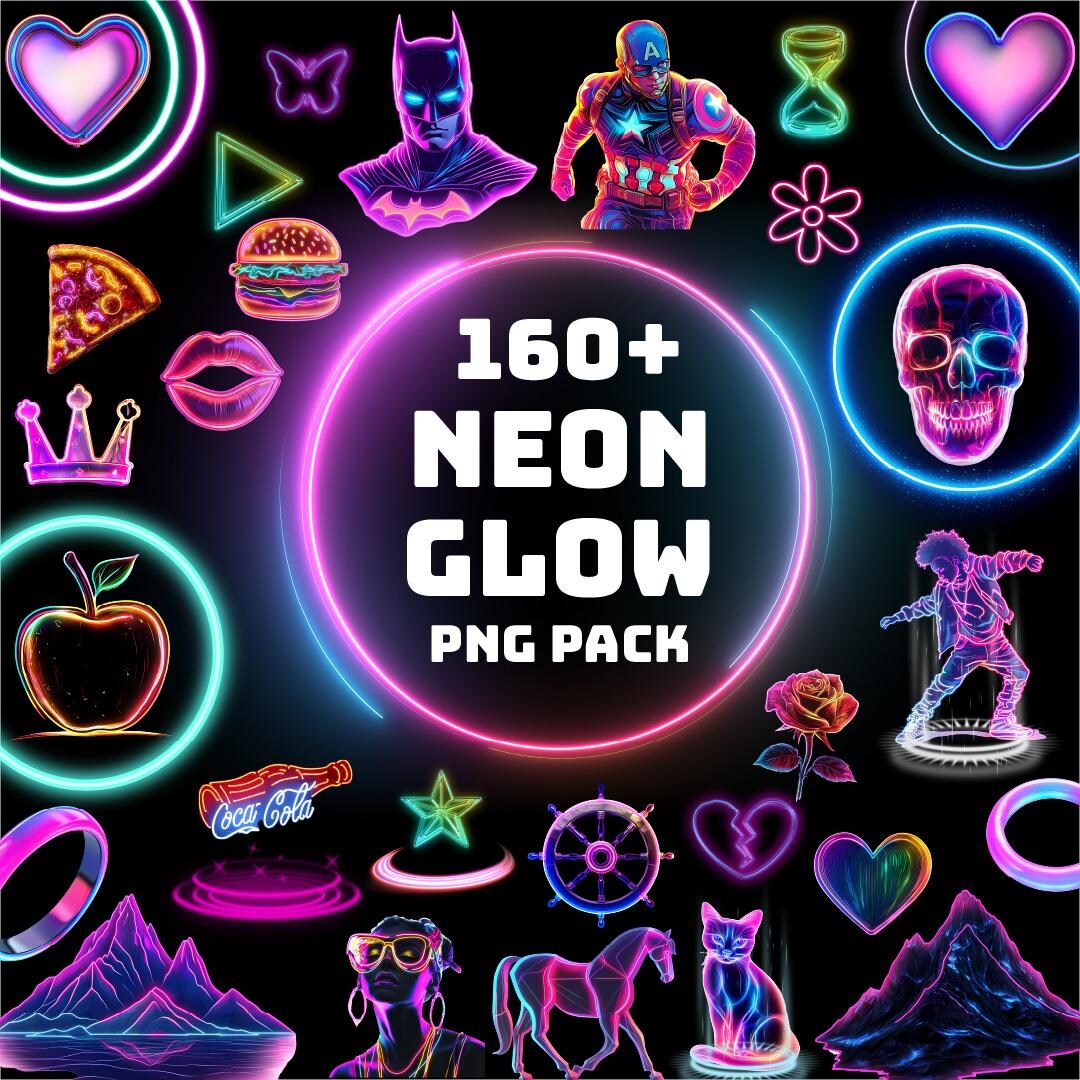160 Neon PNG Pack, Glow Png Pack, Neon PNG, Neon Effects, Glow Effects ...