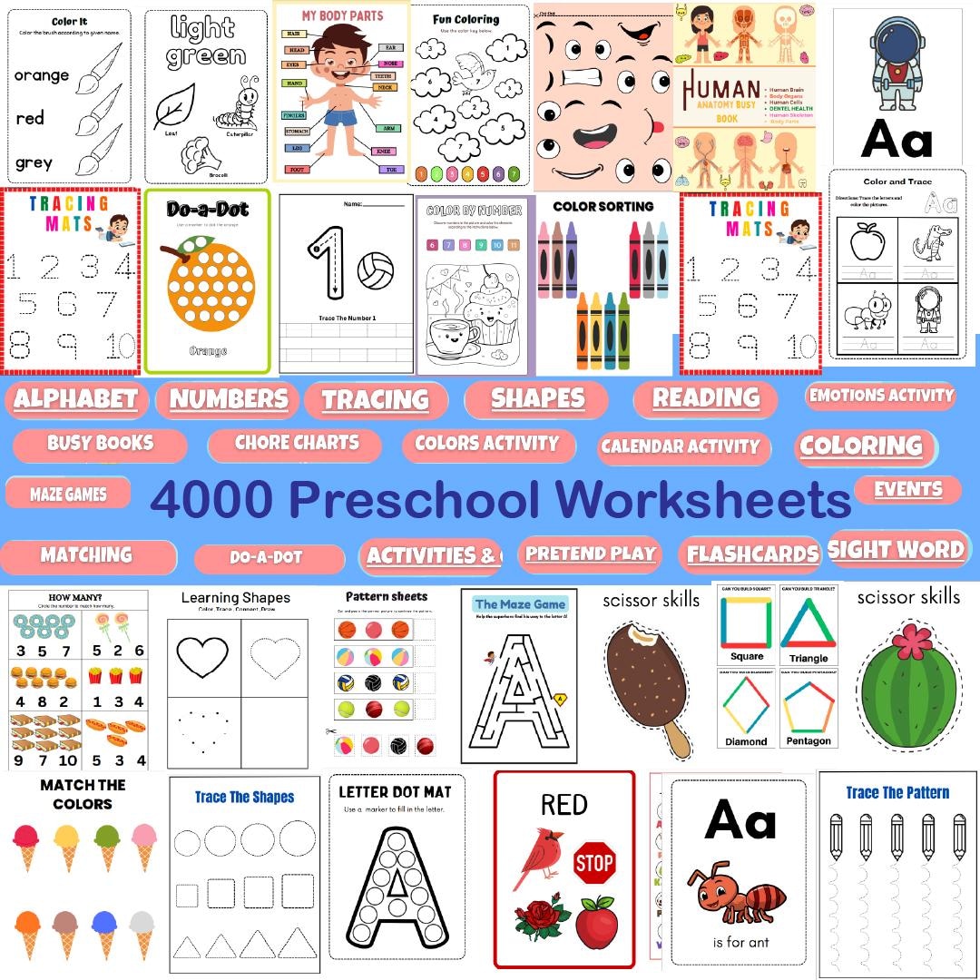 4000+ Page Preschool Learning Worksheets Bundle for Kindergarten ...