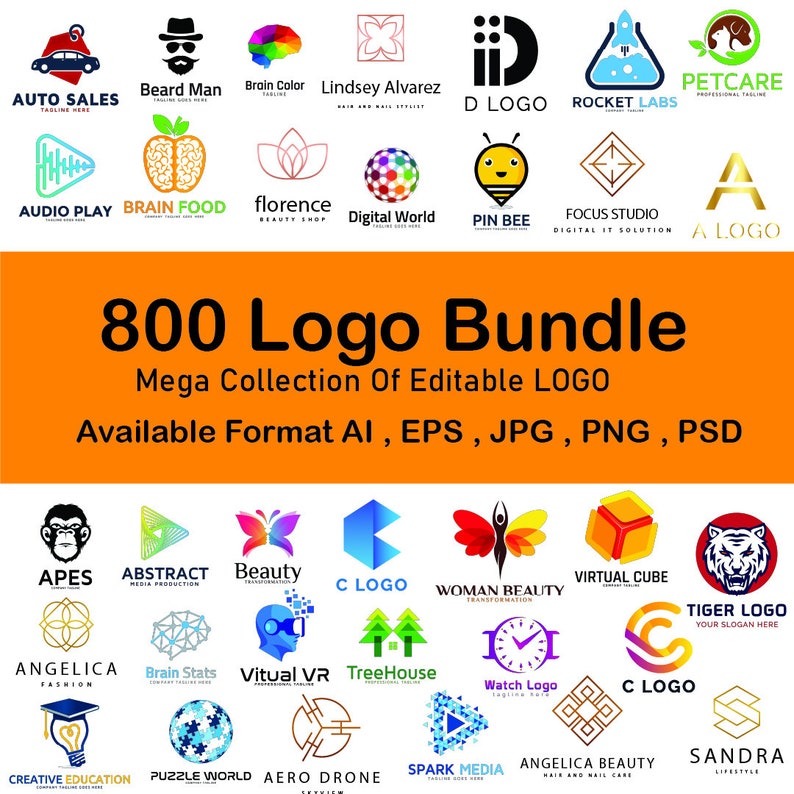 800 Customised Logo Designs Bundle | Graphic Assets Package | Logo ...