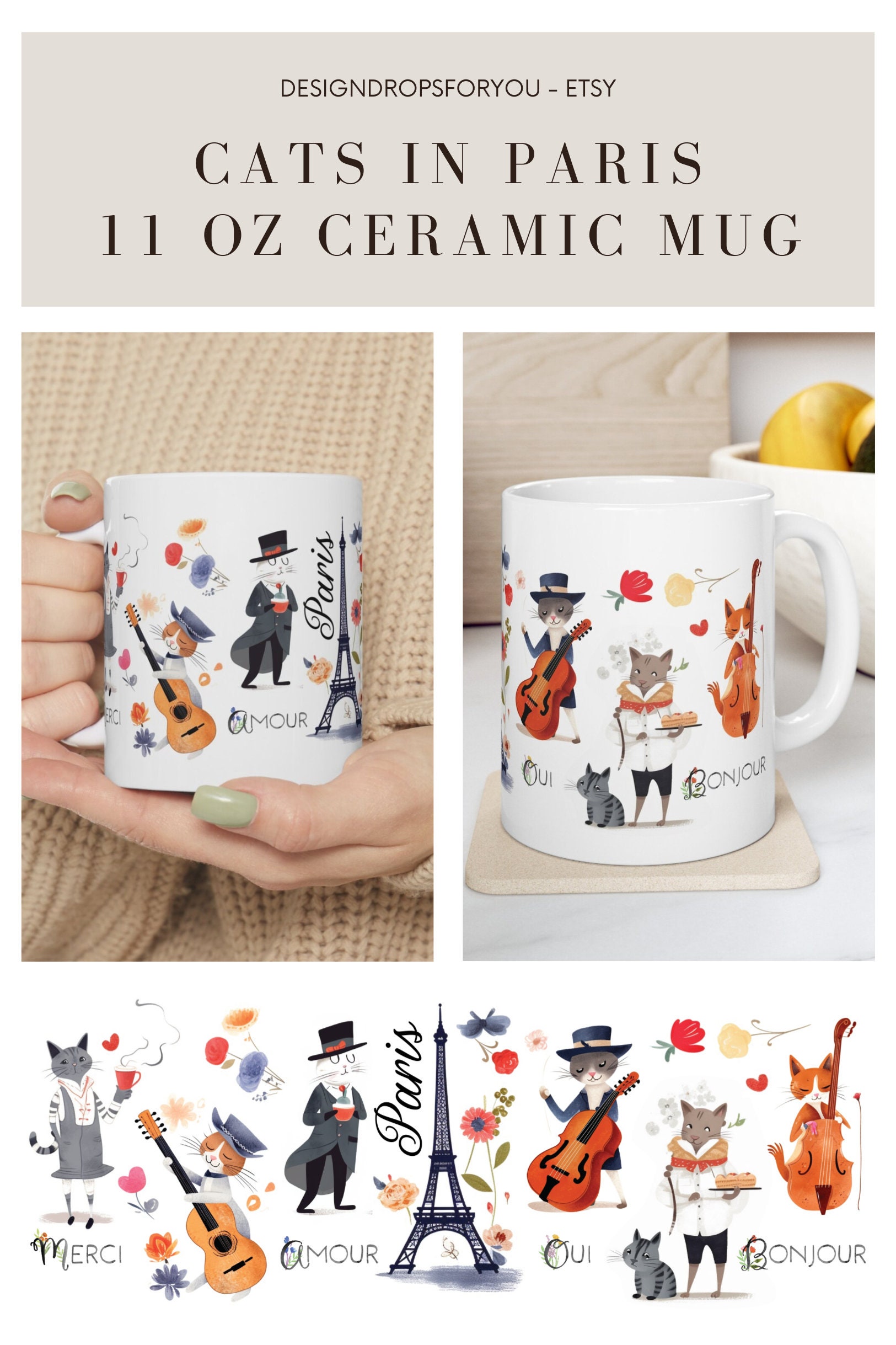 Paris Mug, Cats in Paris, Parisian Cats, Eiffel Tower Mug, 11 Oz ...