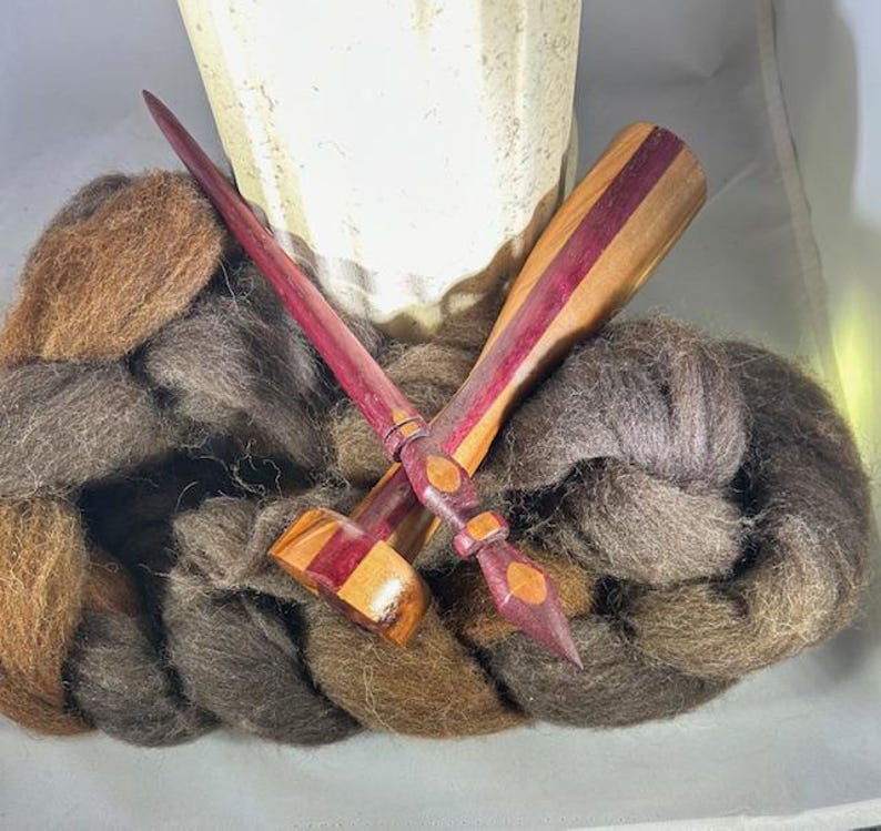 Handmade Support Spindles and Drop Spindles. Hand Dyed Corriedale Wool ...