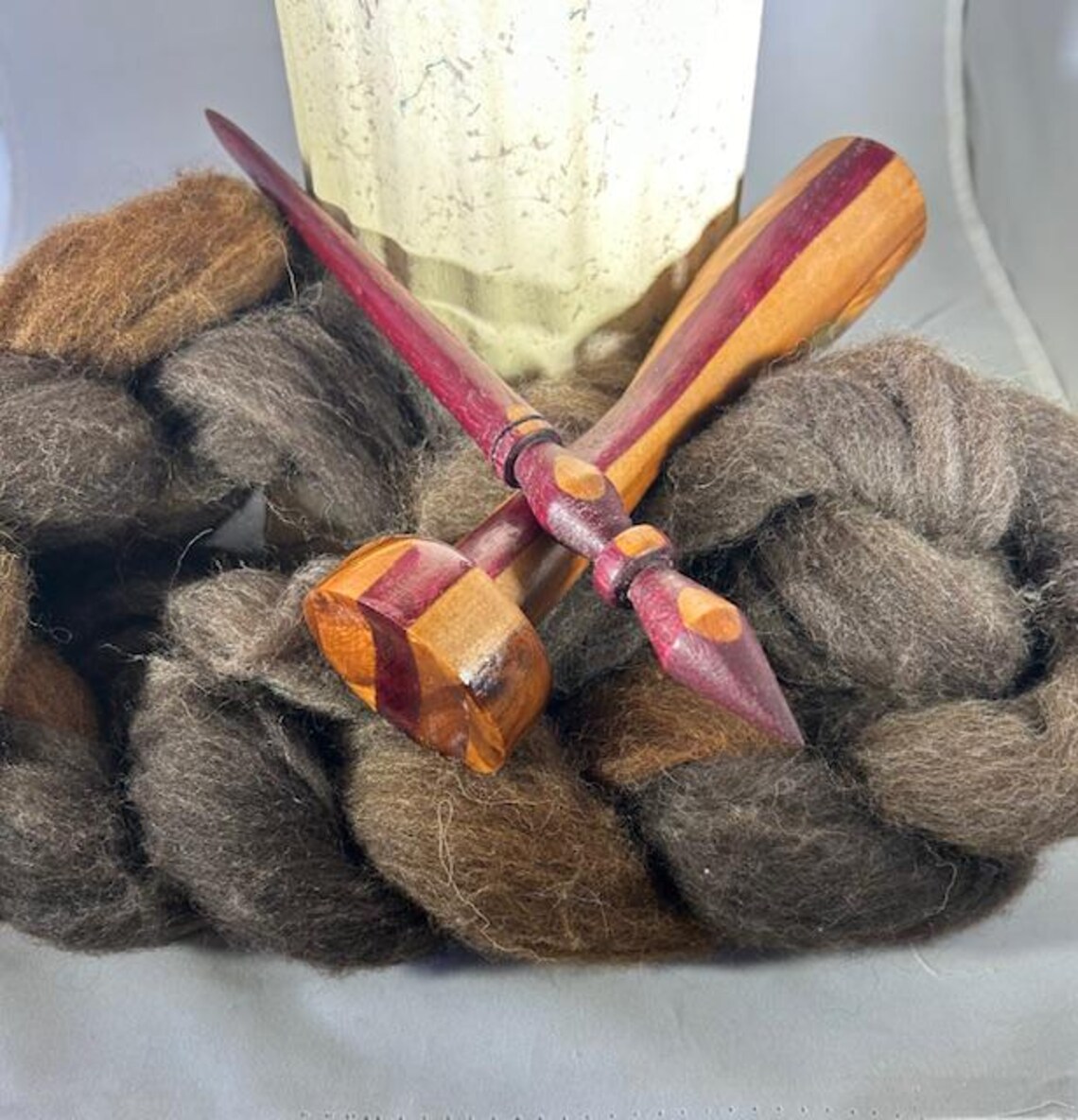 Handmade Support Spindles and Drop Spindles. Hand Dyed Corriedale Wool ...