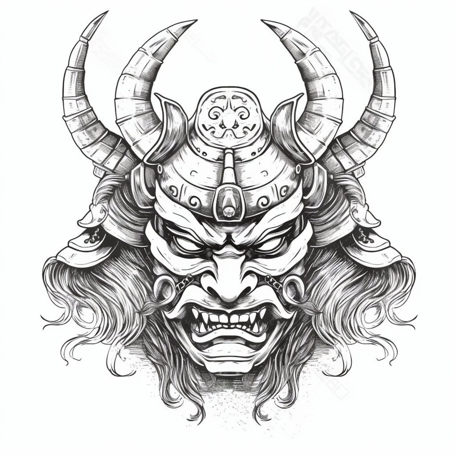 Ink-style Traditional Samurai Mask (digital Download) - Etsy