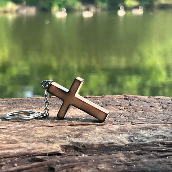 Wooden Cross Keychain - Etsy