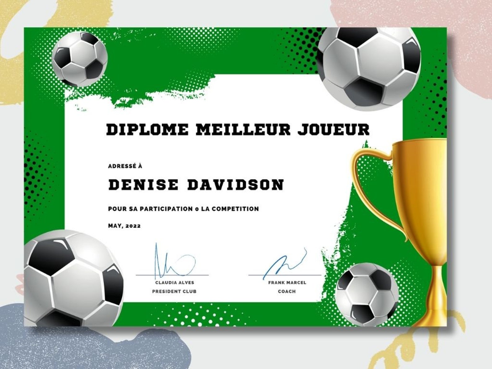 Personalized Child Diploma, Football Club or Association. End of Year ...