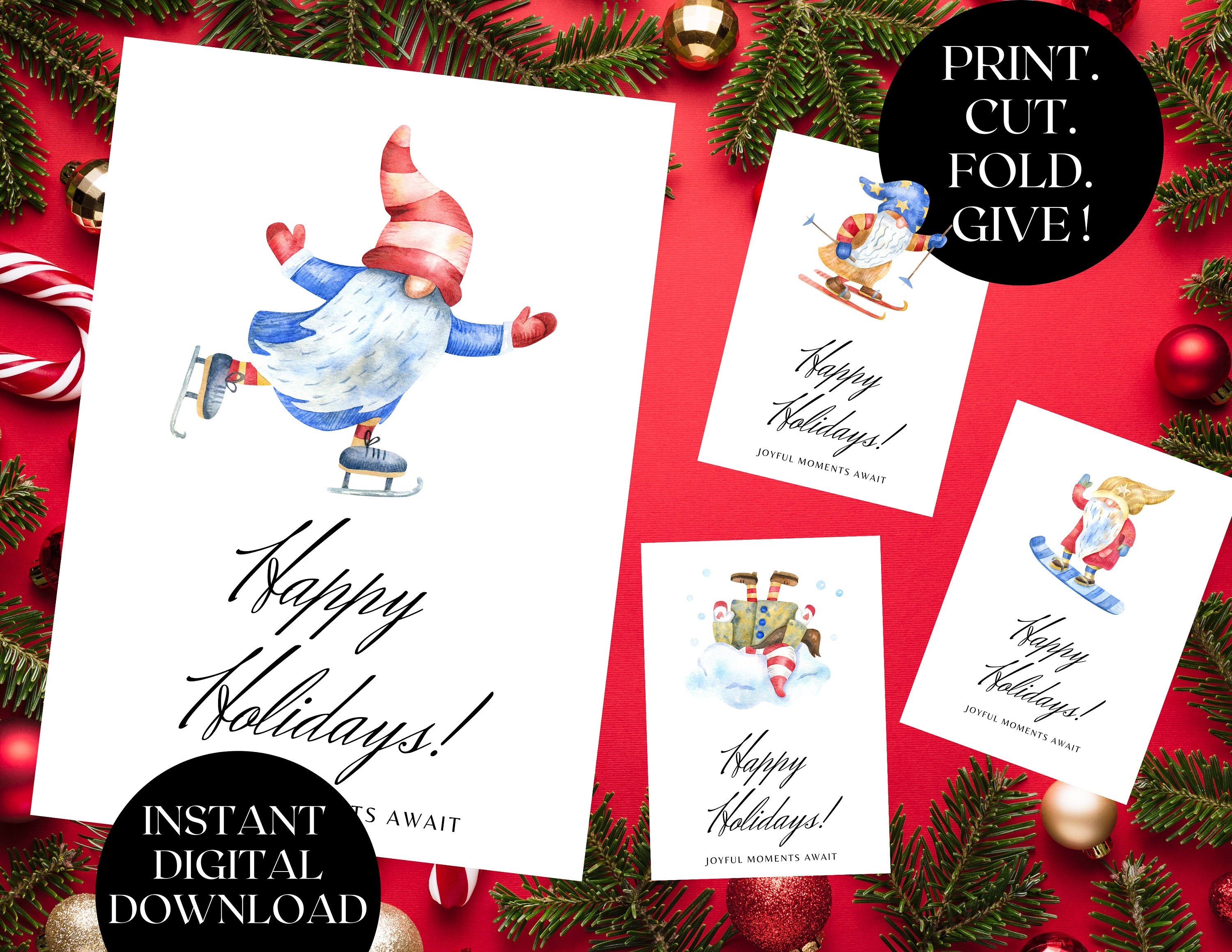 DIY Watercolor Christmas Card Printable Gnome Holiday Card Instant ...