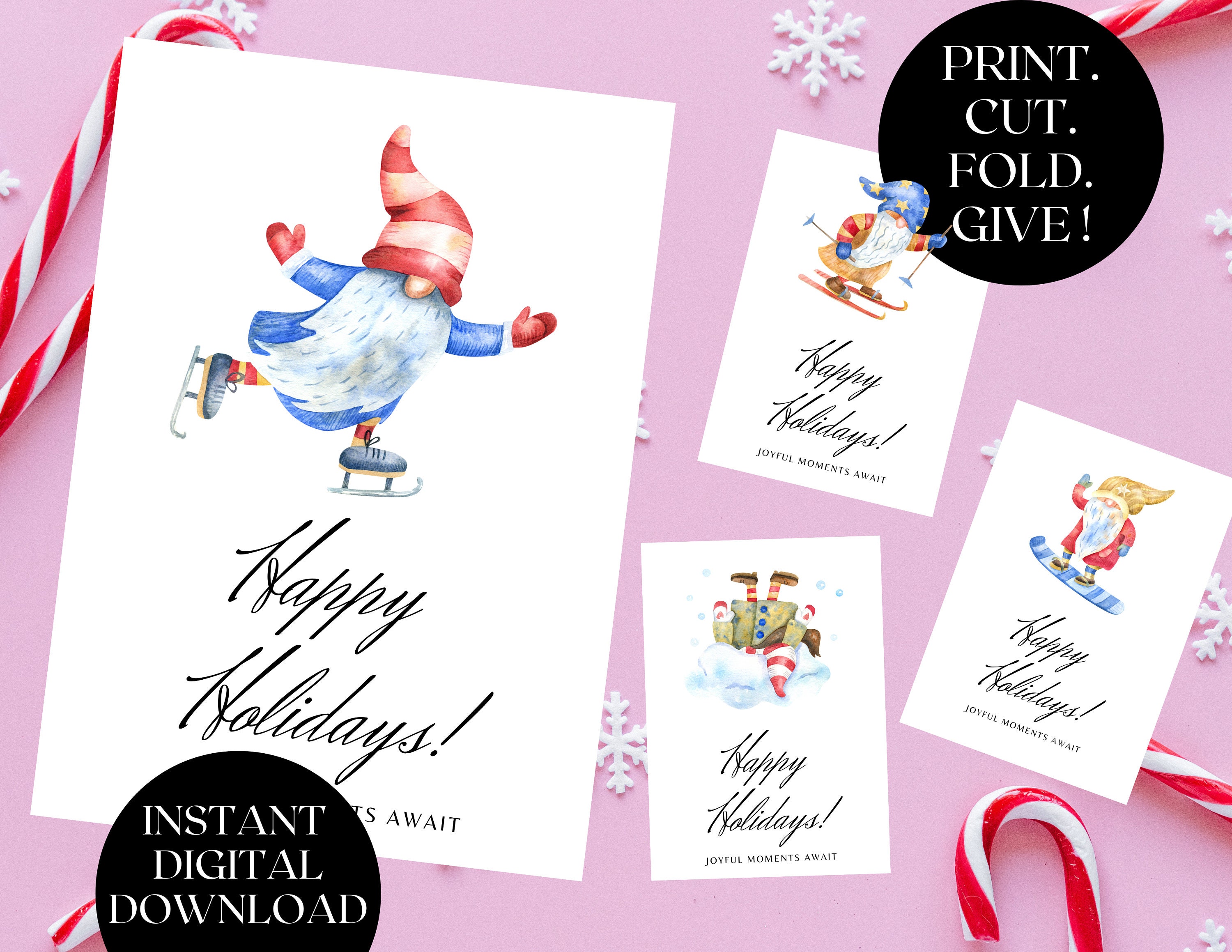 DIY Watercolor Christmas Card Printable Gnome Holiday Card Instant ...
