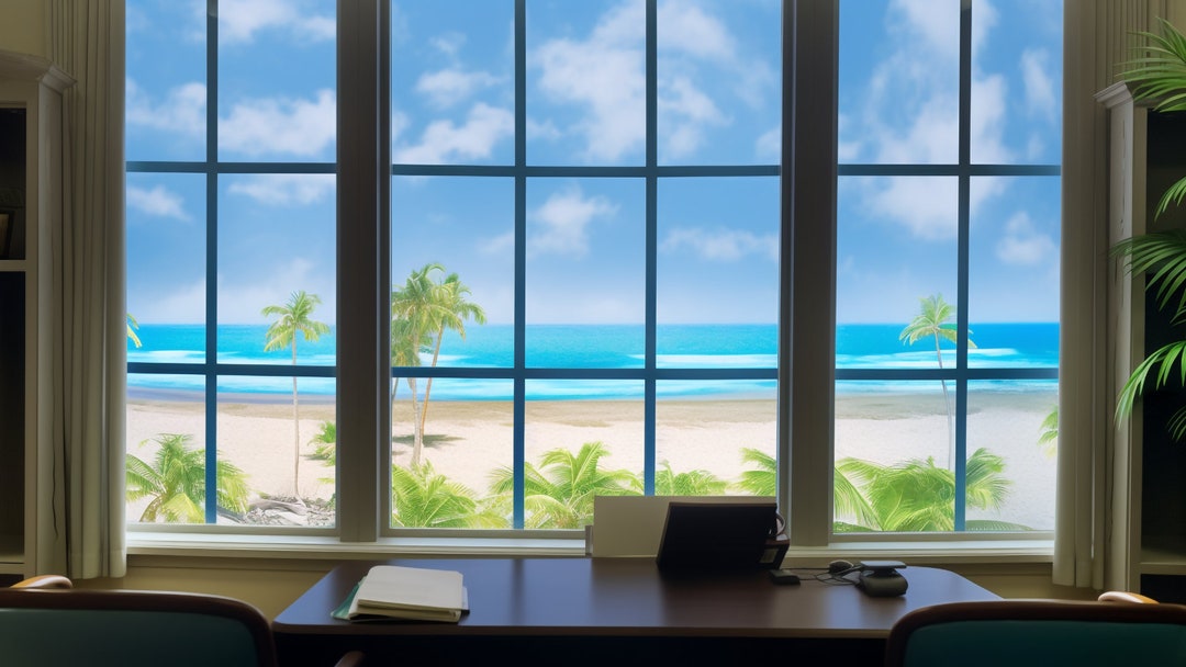 Relaxing Beach Window View No Blur Background for Zoom, Streaming, or ...