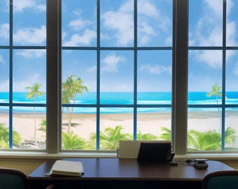Relaxing Beach Window View Blurred Background for Zoom, Streaming, or ...