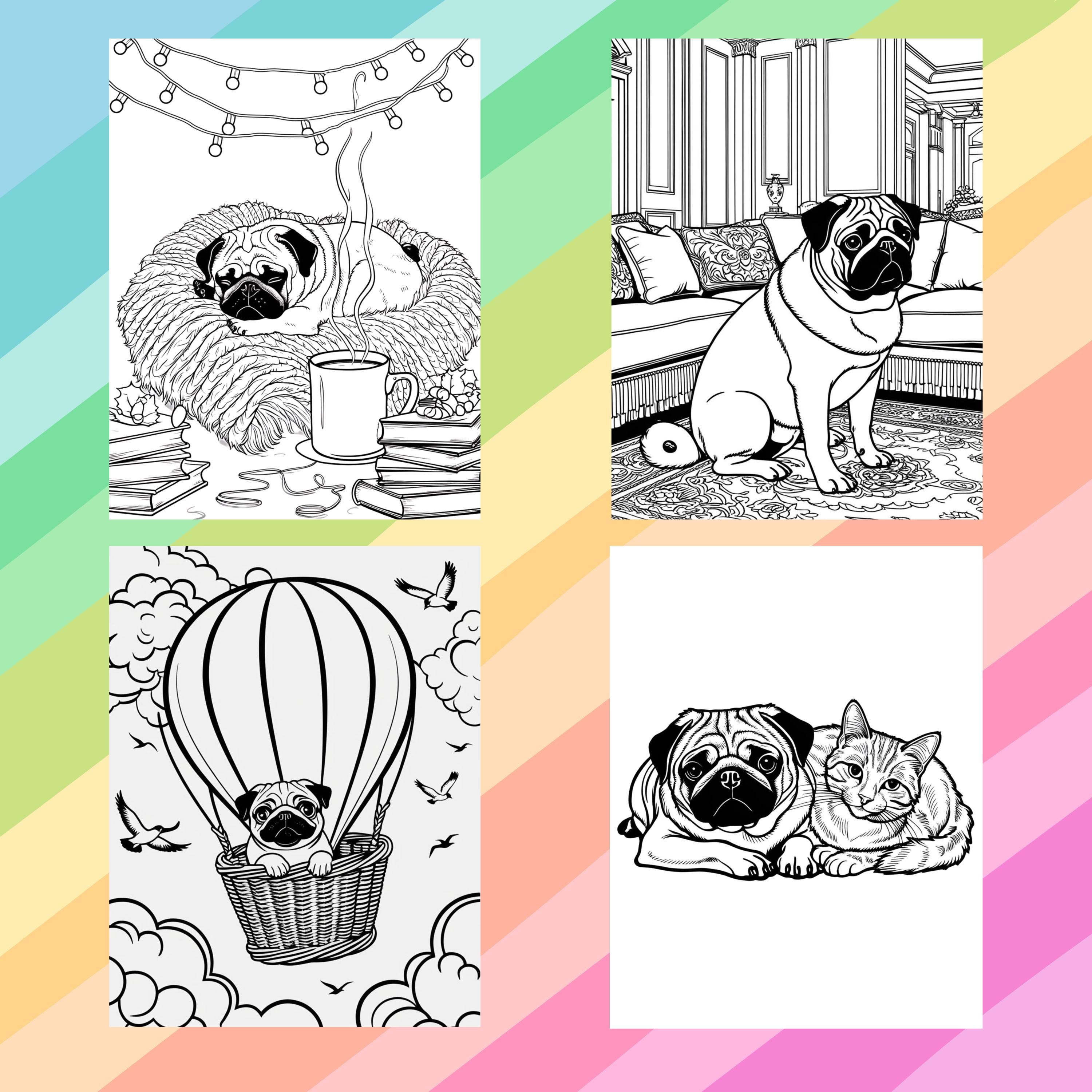 Pug Coloring Pages, Pug Coloring Book, Gift for Pug Lover, Pug Gifts ...