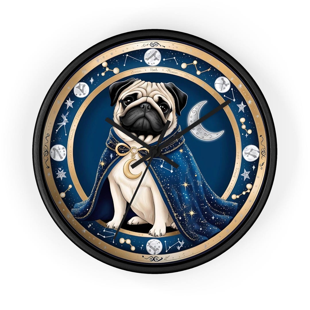 Pug Wizard Celestial Magic Blue Wall Clock - Etsy