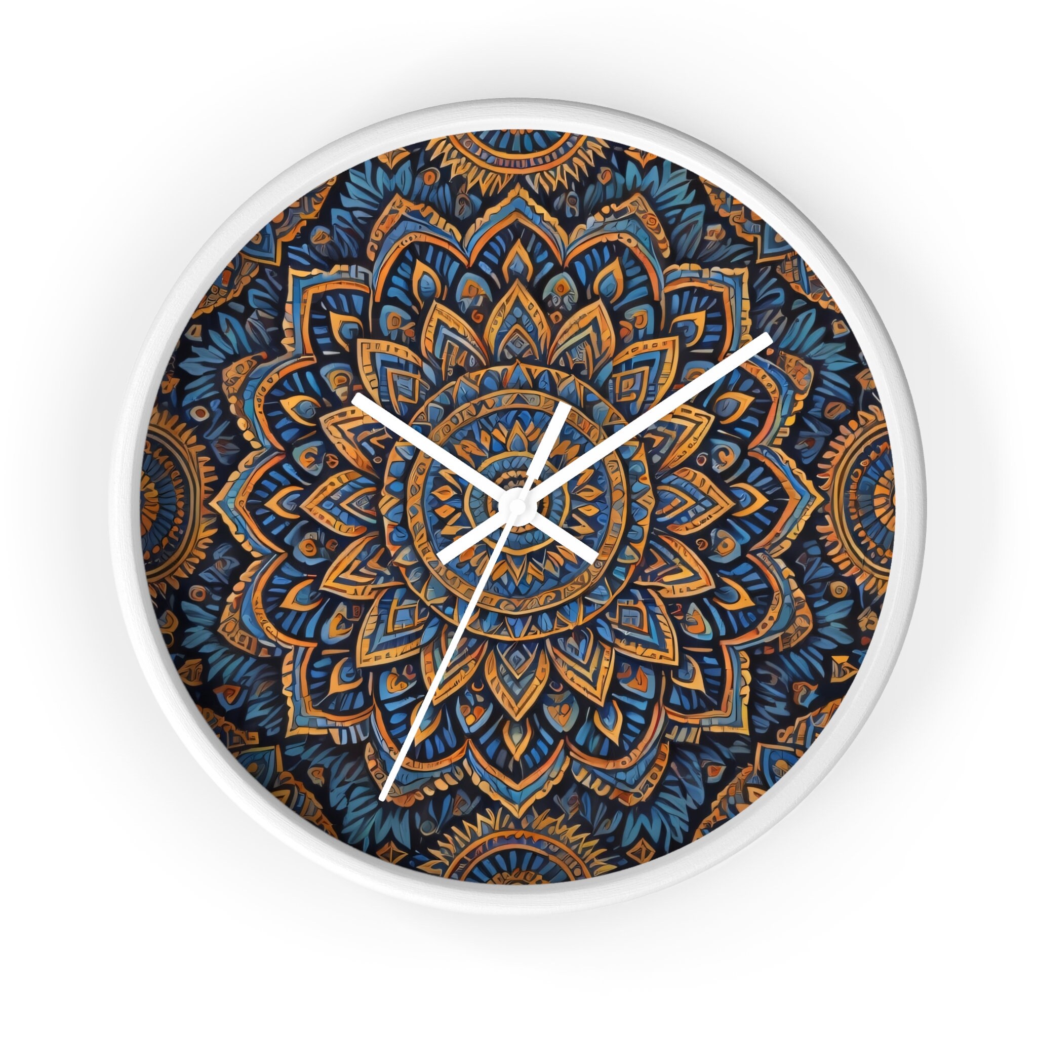 Boho Blue and Yellow Mandala Clock, Boho Decor, Clock Mandala, Wall ...