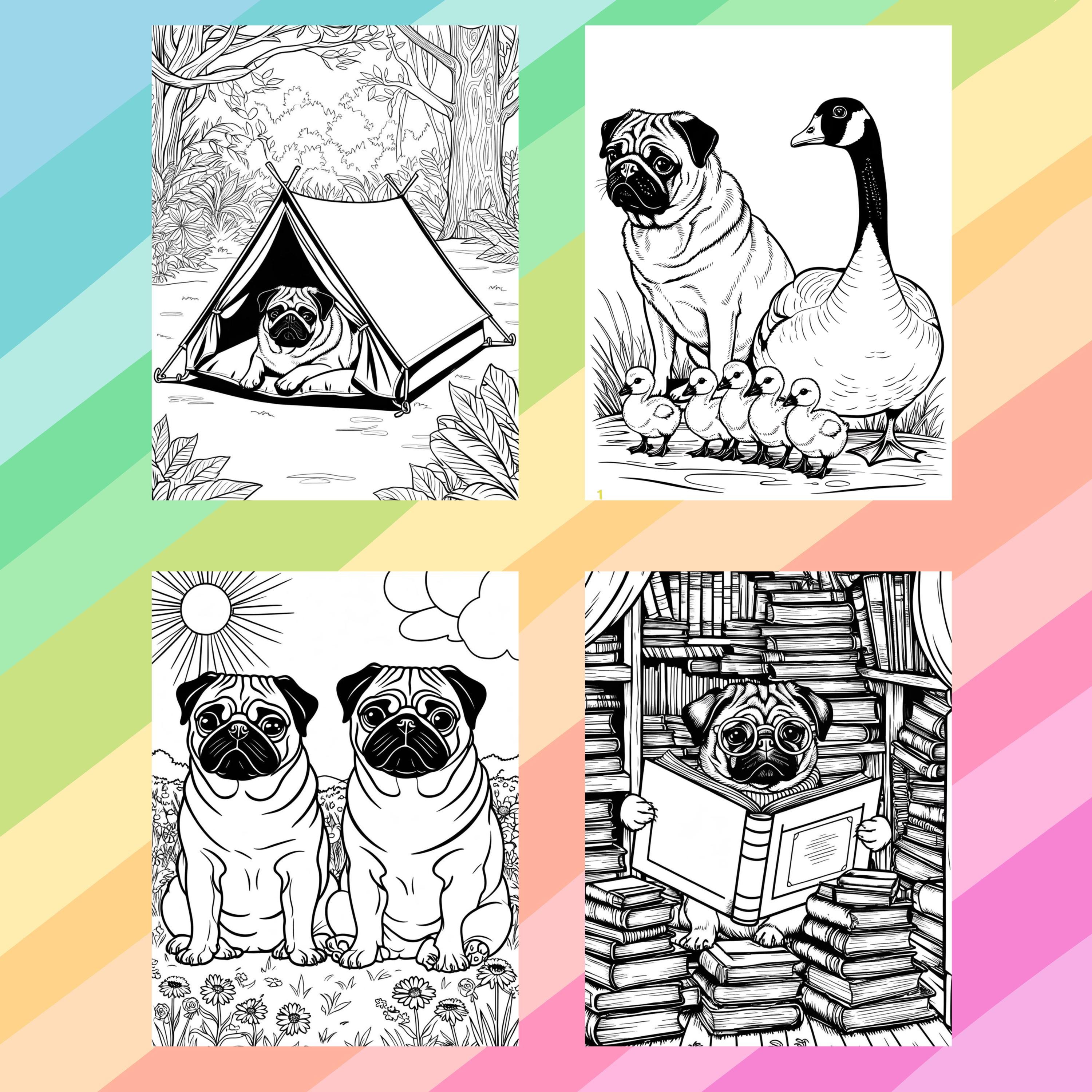 Pug Coloring Pages, Pug Coloring Book, Gift for Pug Lover, Pug Gifts ...