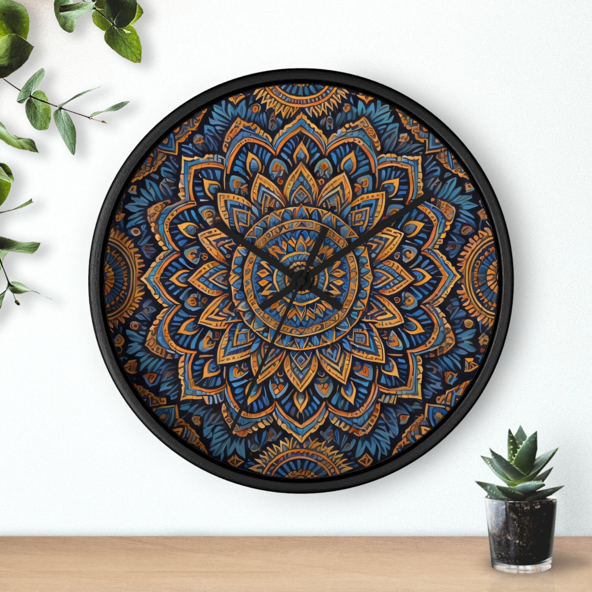 Boho Blue and Yellow Mandala Clock, Boho Decor, Clock Mandala, Wall ...