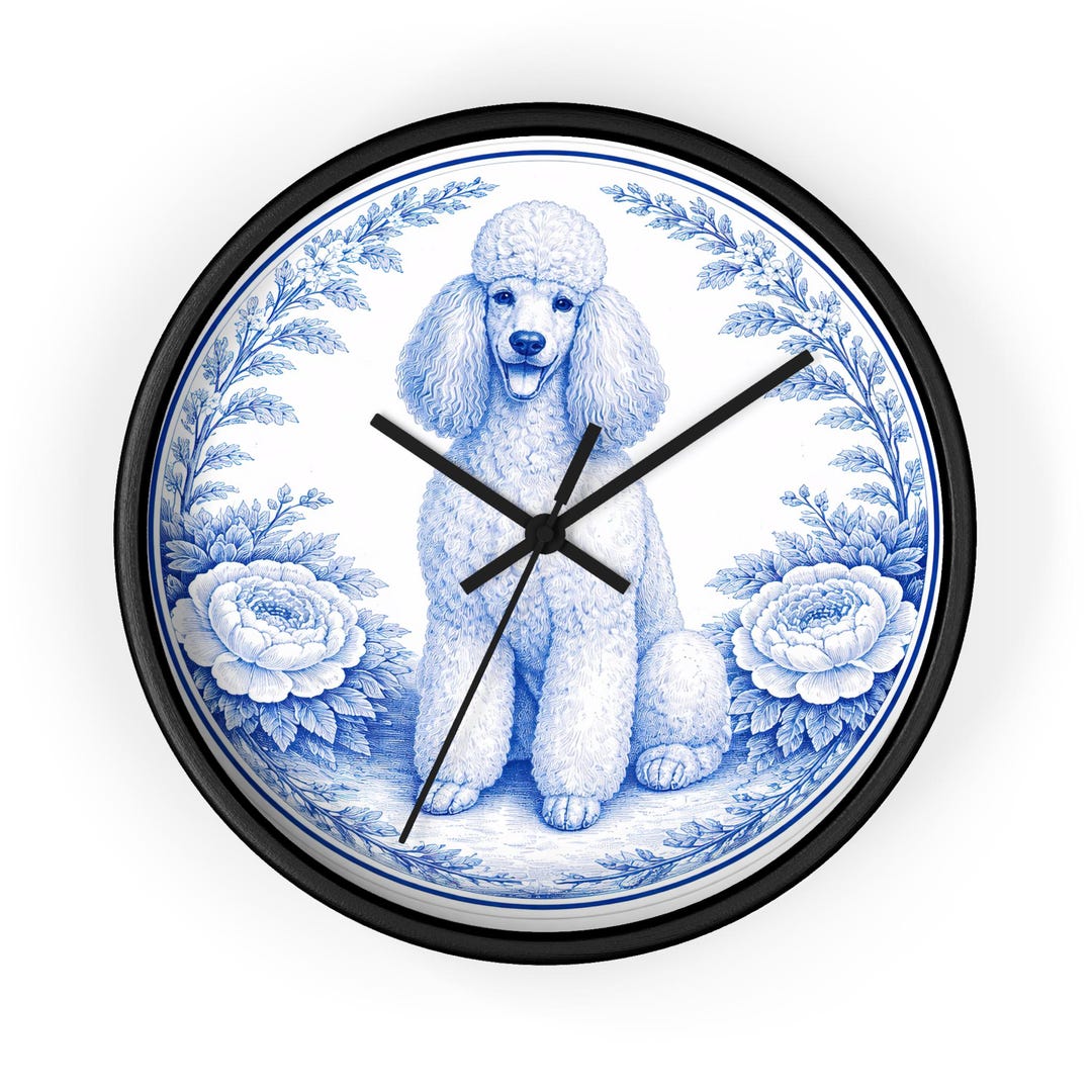 Poodle Wall Clock, Blue Toile Poodle Clock, Gift for Poodle Lover, Blue ...