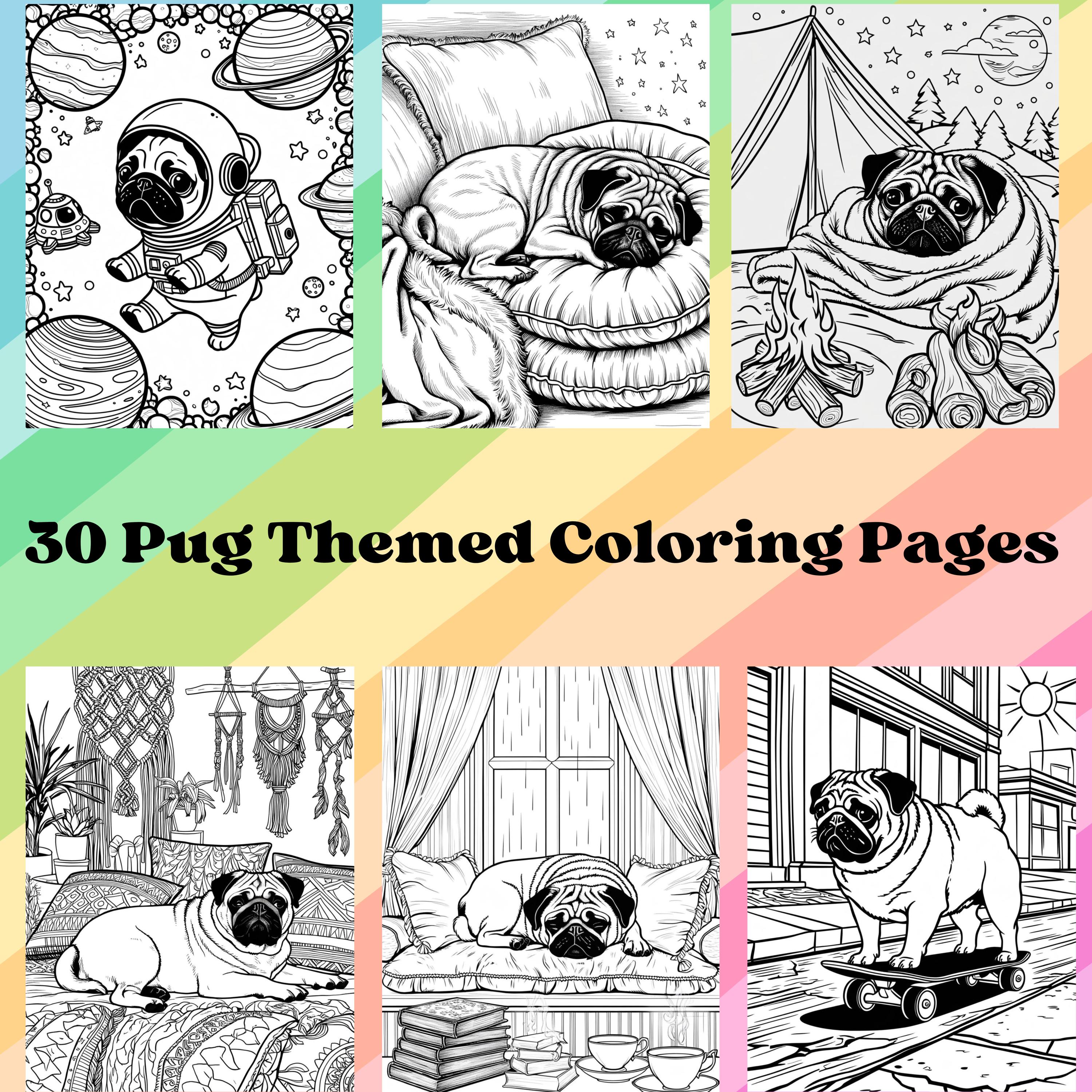 Pug Coloring Pages, Pug Coloring Book, Gift for Pug Lover, Pug Gifts ...