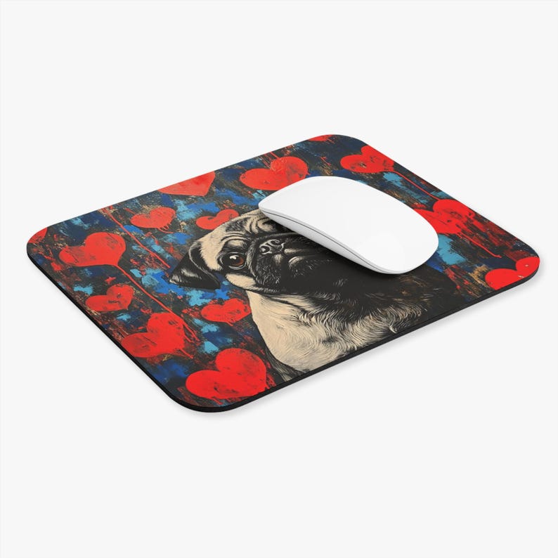 Pug Hearts Red and Blue Mouse Pad Gift for Dog Lover(rectangle) - Etsy