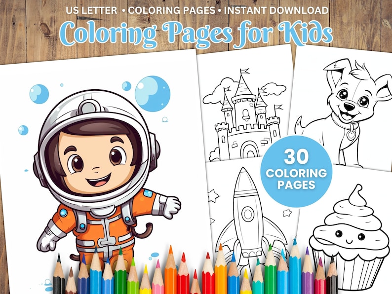 30 Printable Coloring Pages for Kids, Coloring Book, Easy Coloring ...