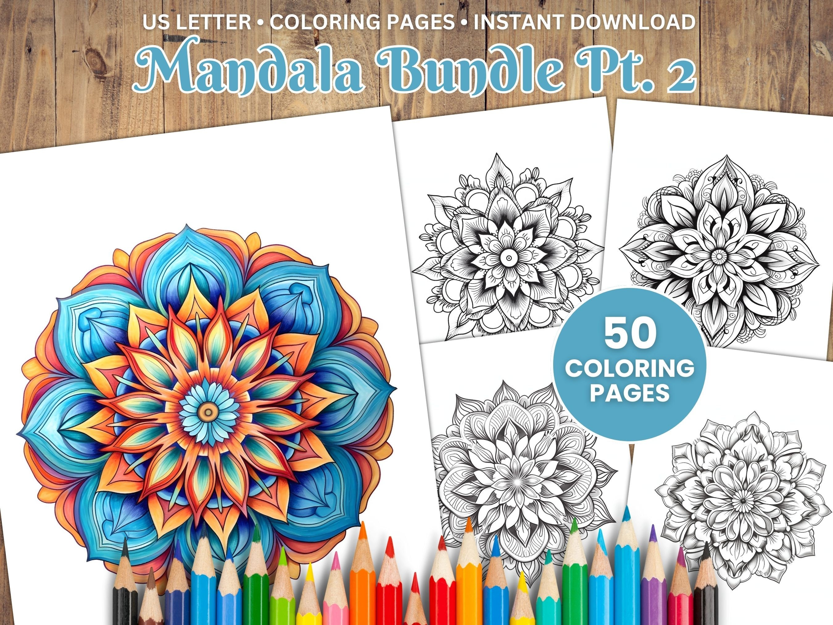 50 Printable Mandala Coloring Pages, Adults Kids, Mandala Coloring ...
