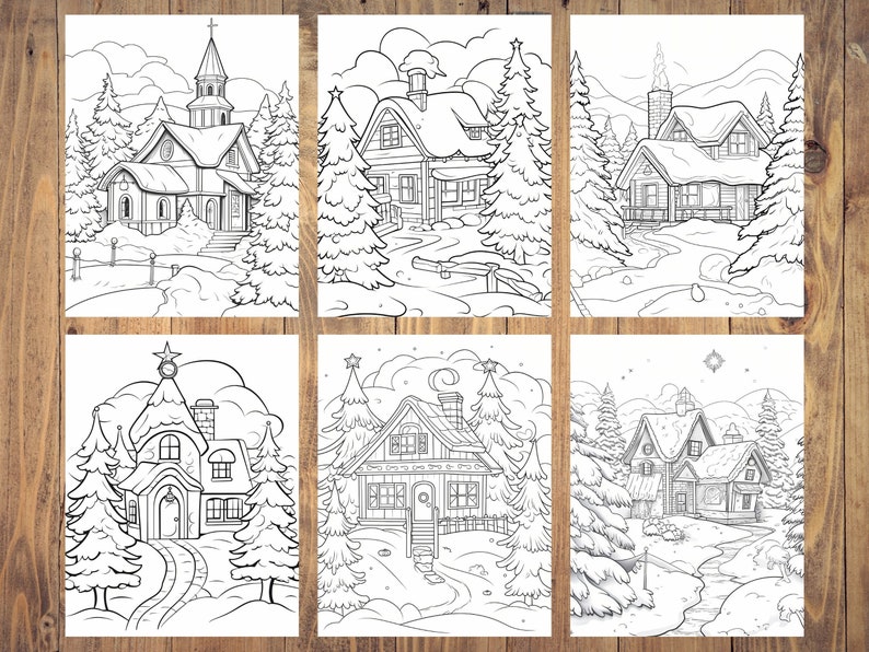 30 Christmas Scenery Coloring Pages, Winter Coloring Sheets, Holiday ...
