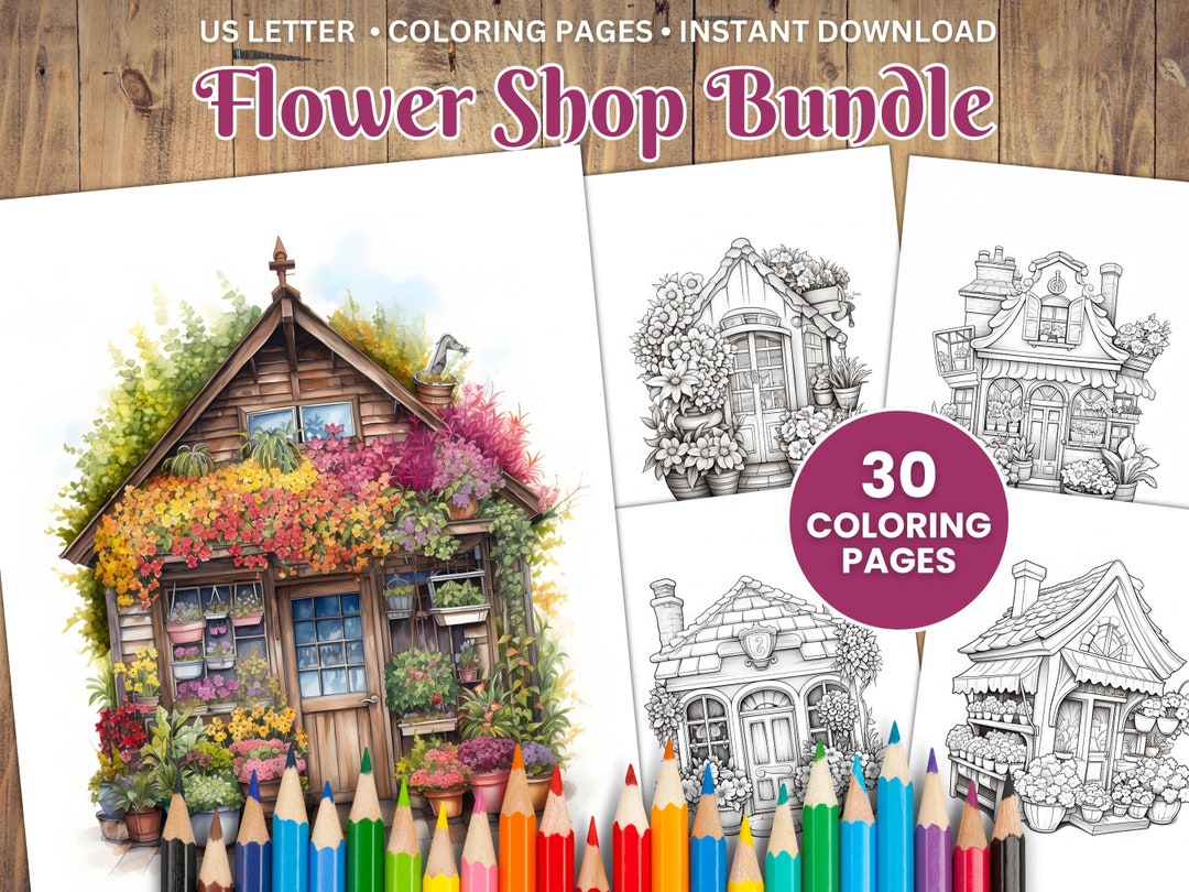 30 Printable Flower Shop Coloring Pages, Coloring Book, Adults + Kids ...