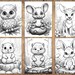 25 Cute Baby Forest Animals Coloring Page Book, Adults Kids, Grayscale ...