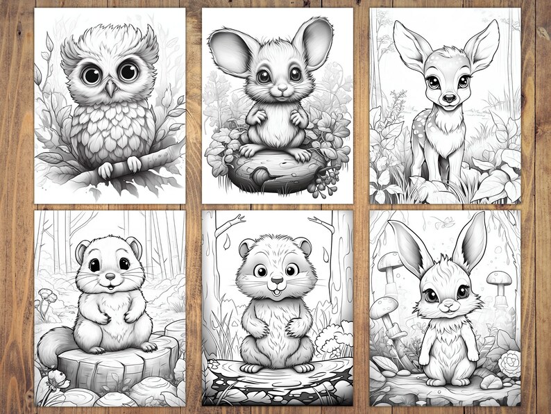 25 Cute Baby Forest Animals Coloring Page Book Adults Kids - Etsy