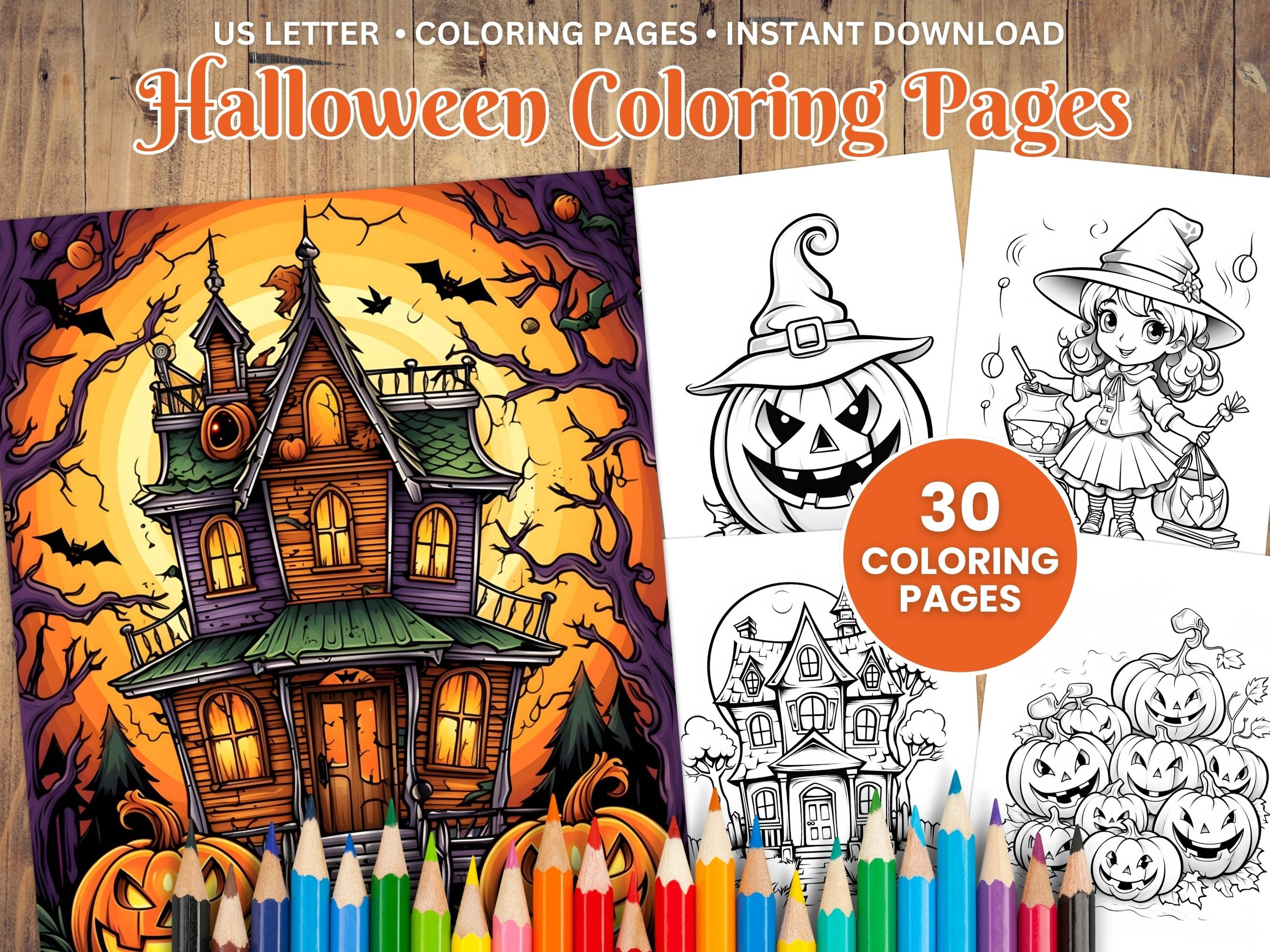 30 Halloween Coloring Pages, Halloween Coloring Book, Spooky Coloring ...