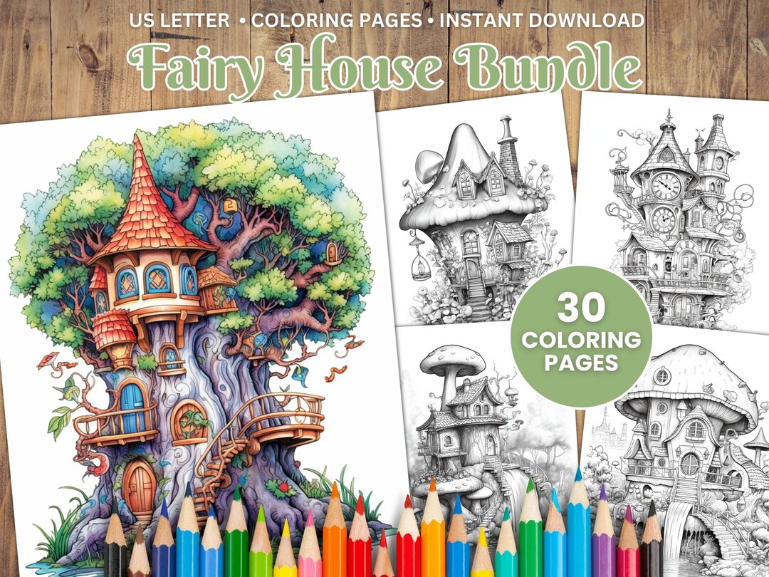 30 Printable Fairy House Coloring Pages, Enchanted Fairy Homes, Fantasy ...