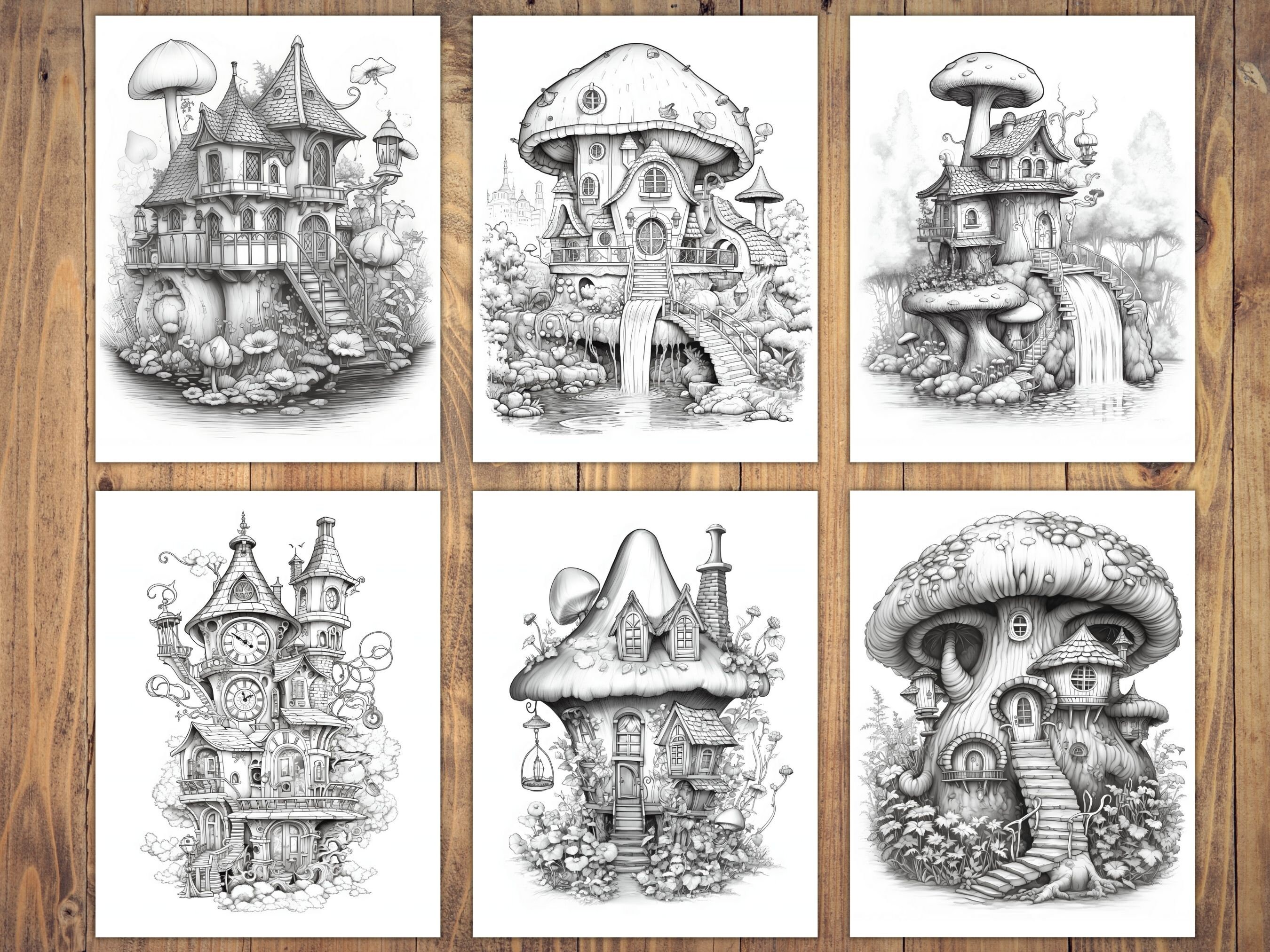 30 Printable Fairy House Coloring Pages, Enchanted Fairy Homes, Fantasy ...