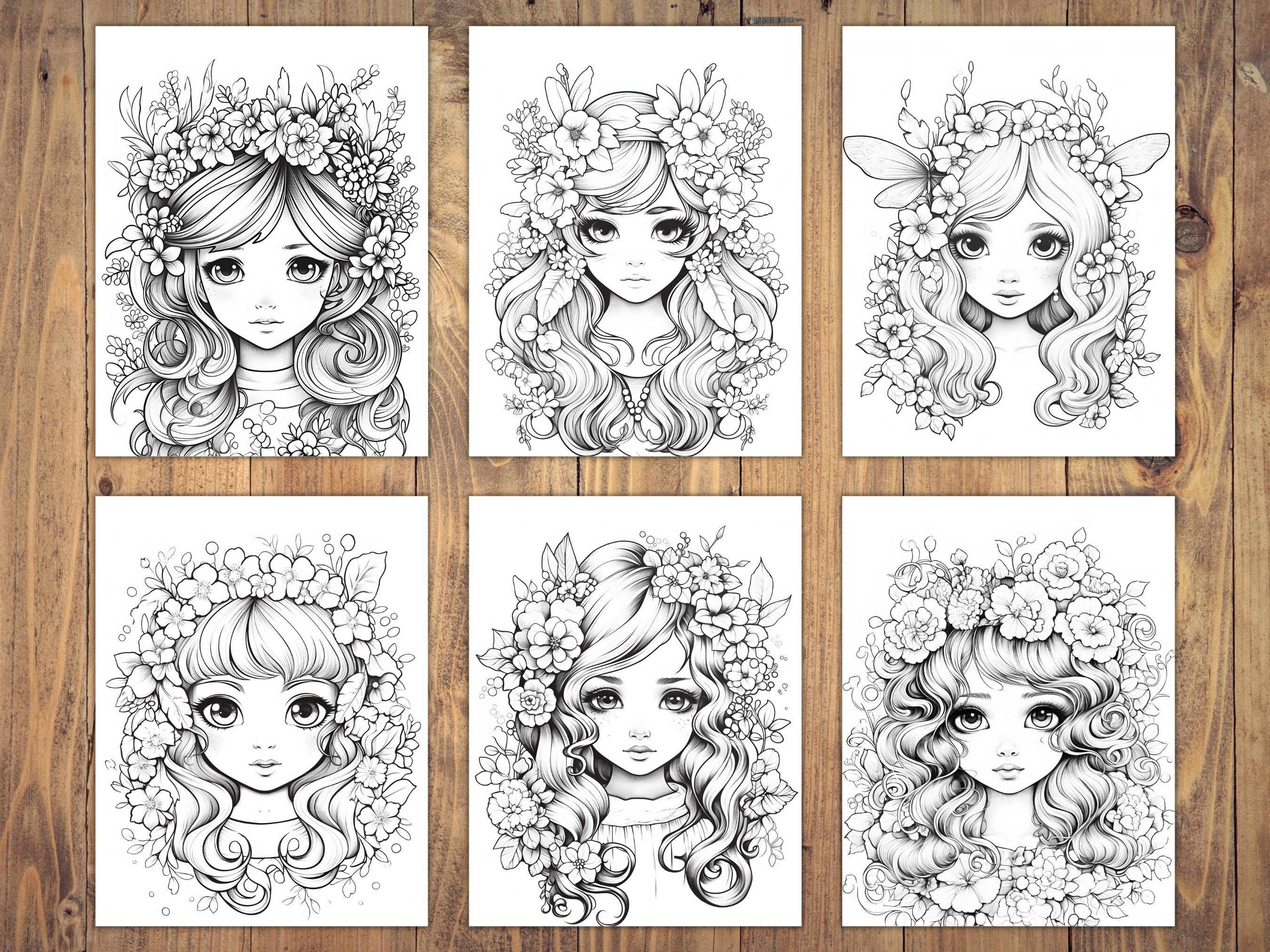 30 Flower Fairy Girl Coloring Pages, Kawaii Fantasy (PDF) - Etsy