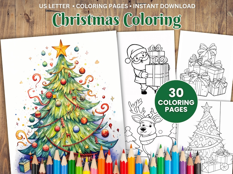 30 Christmas Coloring Pages, Holiday Designs (PDF Printable) - Etsy